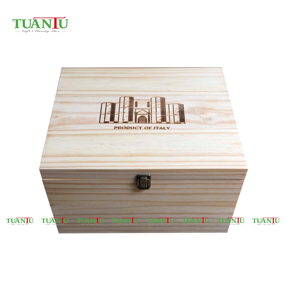 Hộp gỗ 6 chai vuông 2 tầng - nắp gỗ thịt