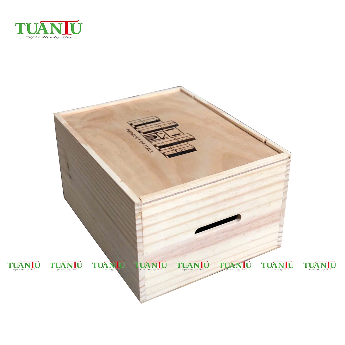 Hộp gỗ 6 chai vuông nắp trượt ván